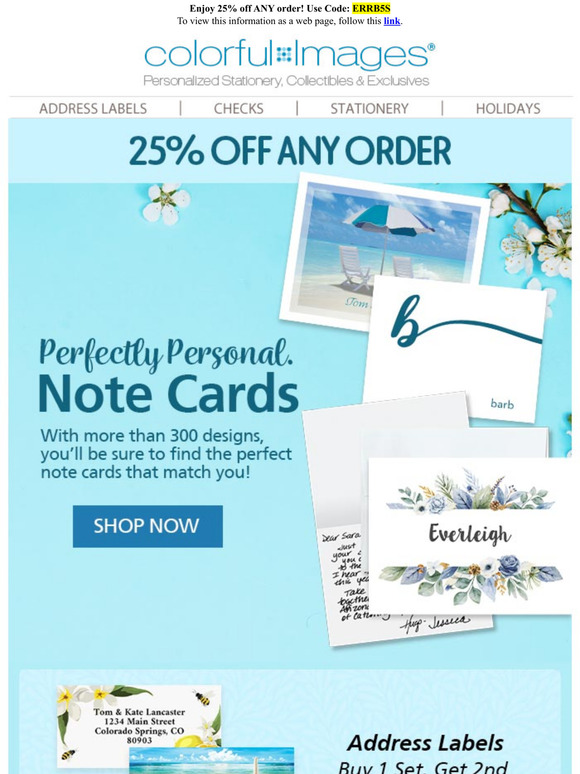Colorful Images: 300+ personalized note card designs, all 25% off | Milled