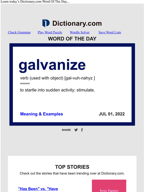 Dictionary.com: galvanize | Word of the Day | Milled