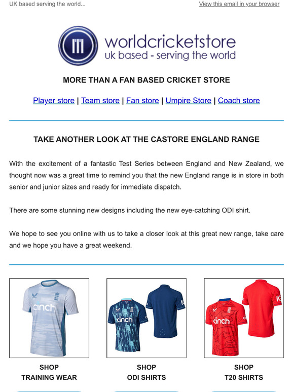 World Cricket Store: Take another look at the new Castore England range ...