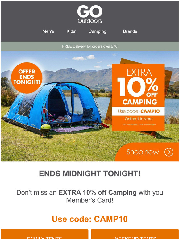 Go Outdoors: Extra 10% OFF Last Minute Bank Holiday Essentials | Milled