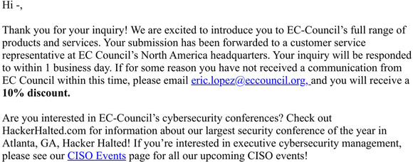 EC-Council: Your inquiry has been received. | Milled