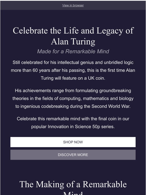 The Royal Mint: Alan Turing 2022 UK 50p - Made for a Remarkable Mind ...