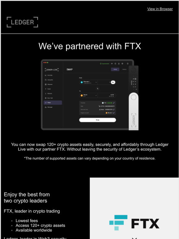 Ledger: Swap crypto assets with FTX through Ledger Live | Milled