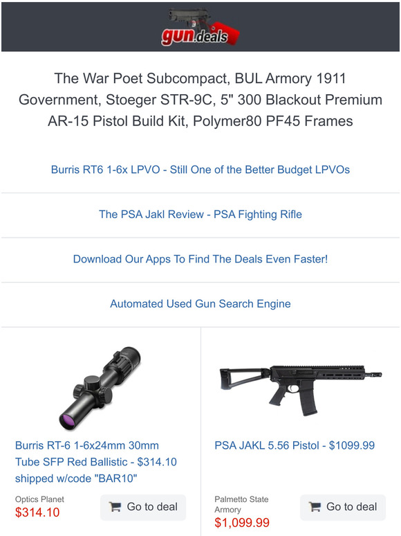 Gun.deals: 🚨PSA JAKL, AP5 Core Pistol, PSA AK-556 w/PSA-SLR, 1911 A1 US ...