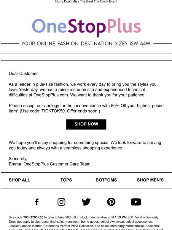 One Stop Plus: Oops! Sorry about that! Here's the correct 50% off code ...