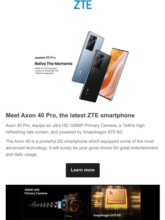 ZTE: 【ZTE】108MP Ultra HD Camera & 65W Fast Charging, Axon 40 Pro is now ...