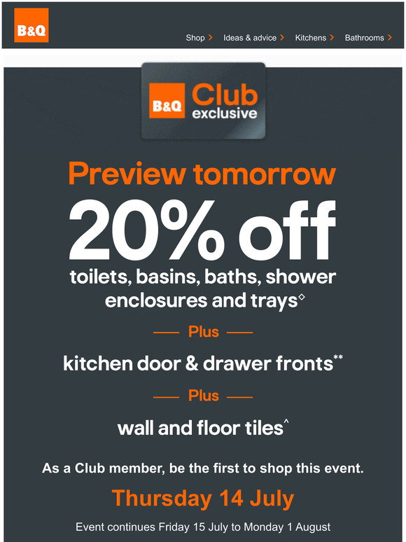 B&Q: Club exclusive early access | 20% off home makeovers | Milled