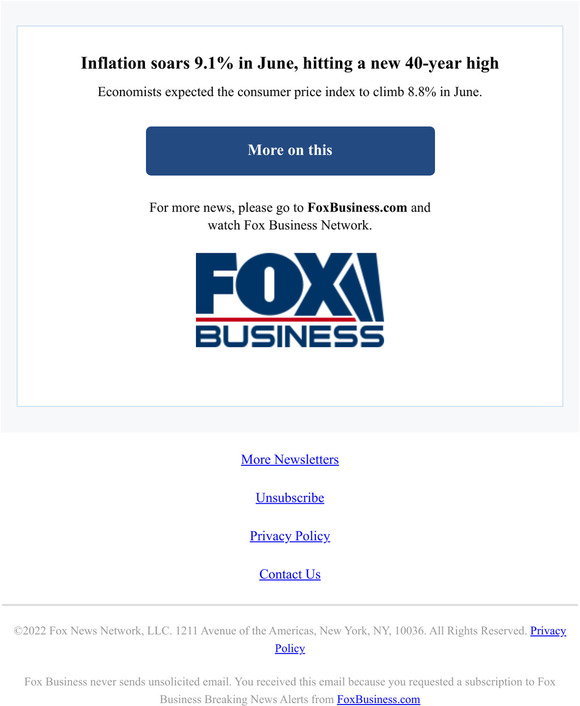 Fox News: Inflation soars 9.1% in June, hitting a new 40-year high | Milled Fox News: Inflation soars 9.1% in June, hitting a new 40-year high | Milled