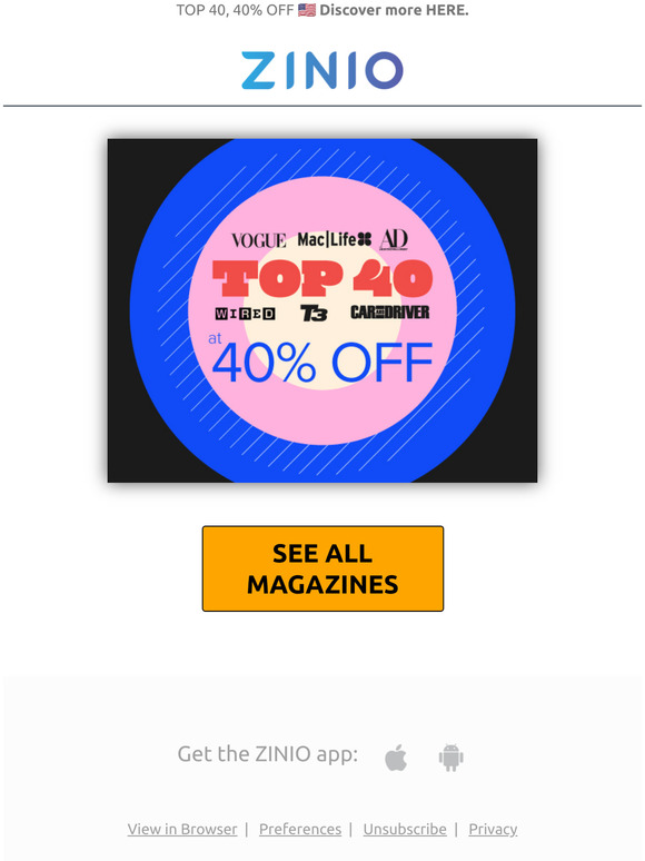 Zinio: Discover the TOP 40 US magazines at 40% OFF | Milled