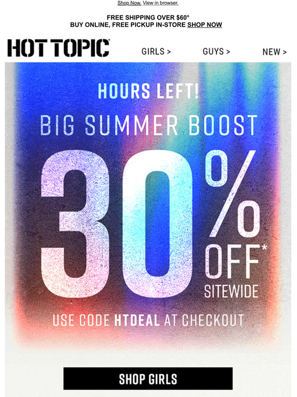 Hot Topic: HOURS LEFT for 30% off... don't miss it! | Milled