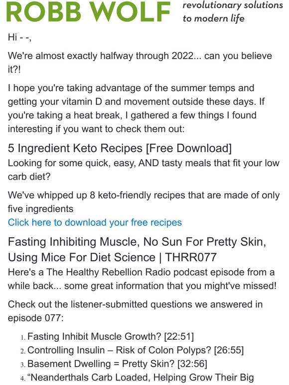 Robb Wolf: 8 free Recipes, no sun for nice skin, meat-eating babies ...