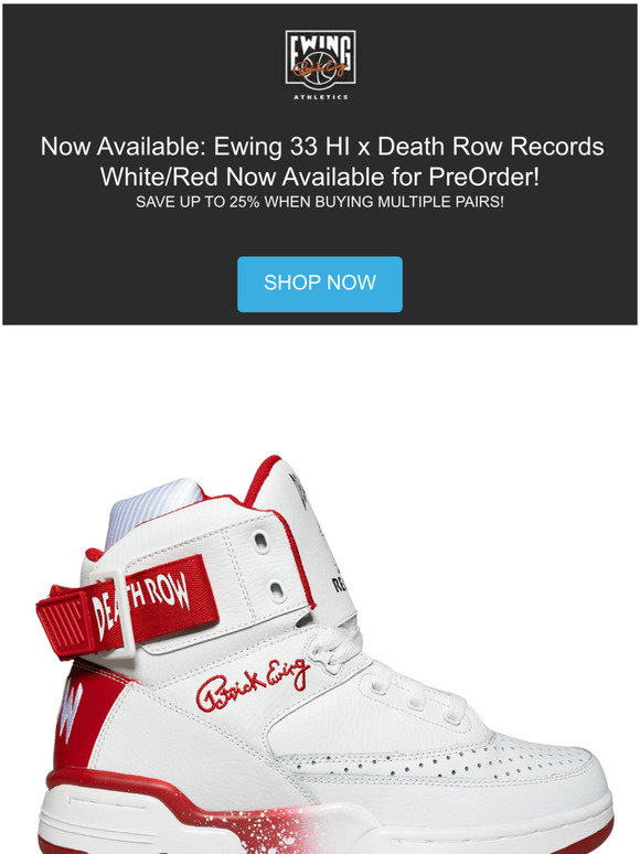Ewing Athletics: 33 HI x DEATH ROW White/Red Now Available! | Milled