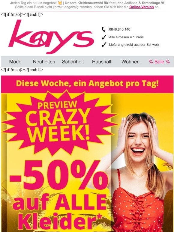 Kays: EXKLUSIVE PREVIEW -50% auf ALLE Kleider, nur heute & morgen! | Milled