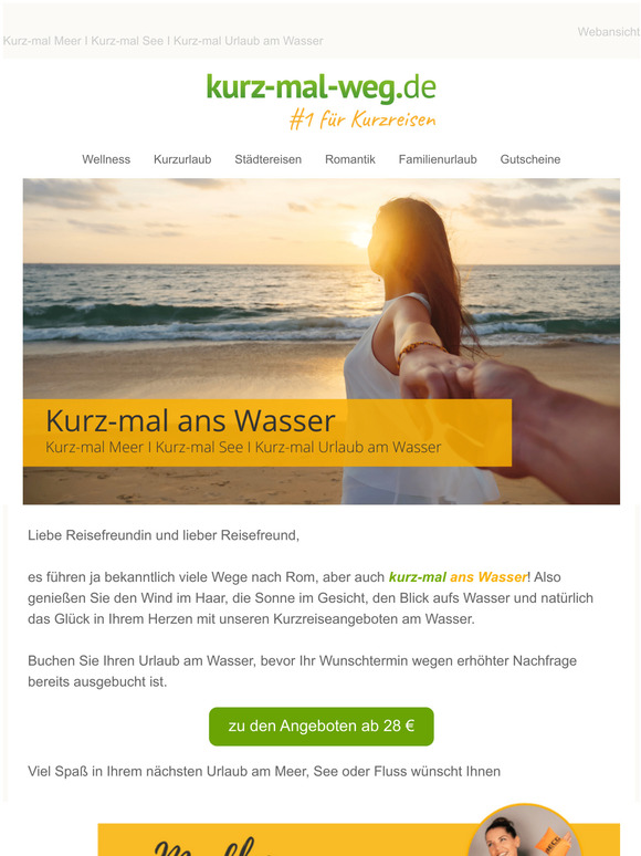 Kurz-Mal-Weg: 🏃‍♀️ Kurz-mal ans Wasser ~ bereits ab 28 € | Milled