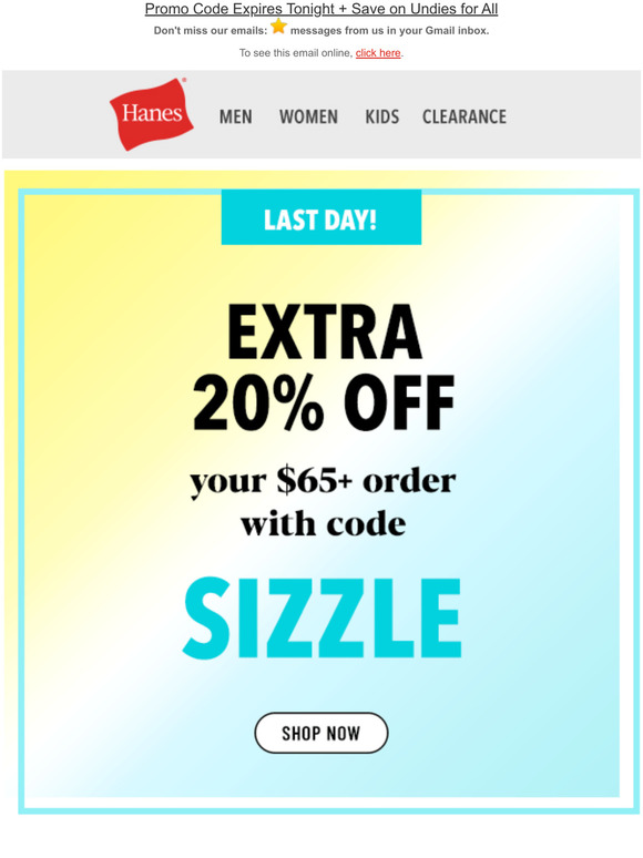 Hanes Email Newsletters: Shop Sales, Discounts, and Coupon Codes