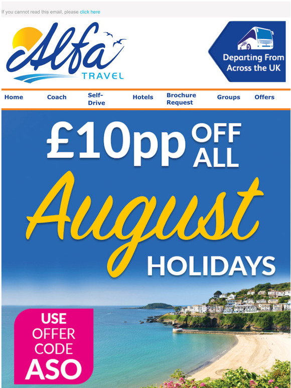 Alfa Travel: Get £10pp ALL August Holidays! 🚍☀🚗 | Milled