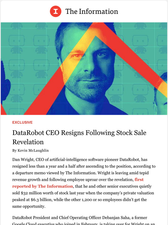 The Information: DataRobot CEO Resigns Following Stock Sale Revelation ...