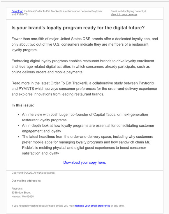 Paytronix: Order To Eat Tracker: Future-proof your loyalty program | Milled