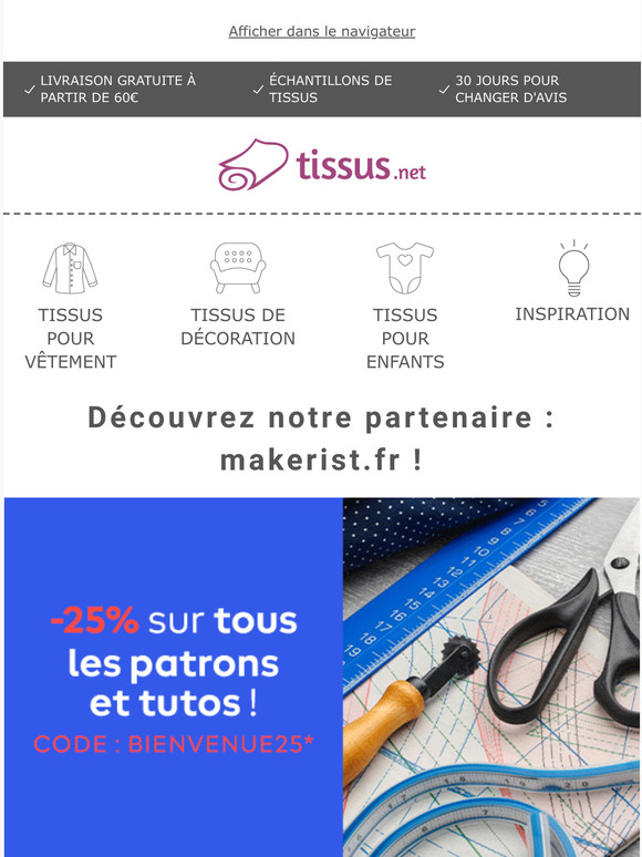 Tissus: -25 % sur les patrons et tutos 🎁 | Milled