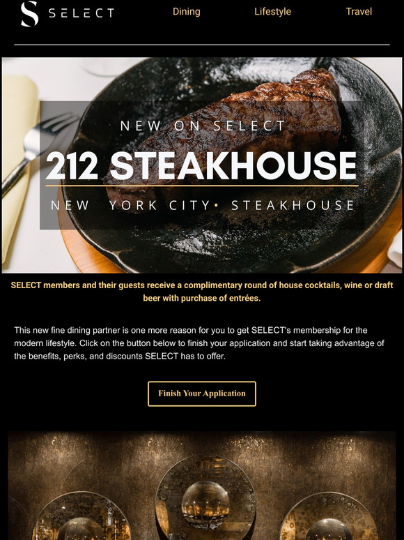Select: 🥩 NYC's 212 Steakhouse is Now on SELECT! | Milled