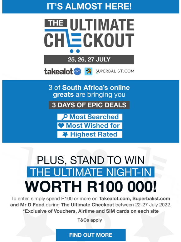 Takealot: — 🔍💙⭐ The Ultimate Checkout is back! Get ready for 3 days of ...