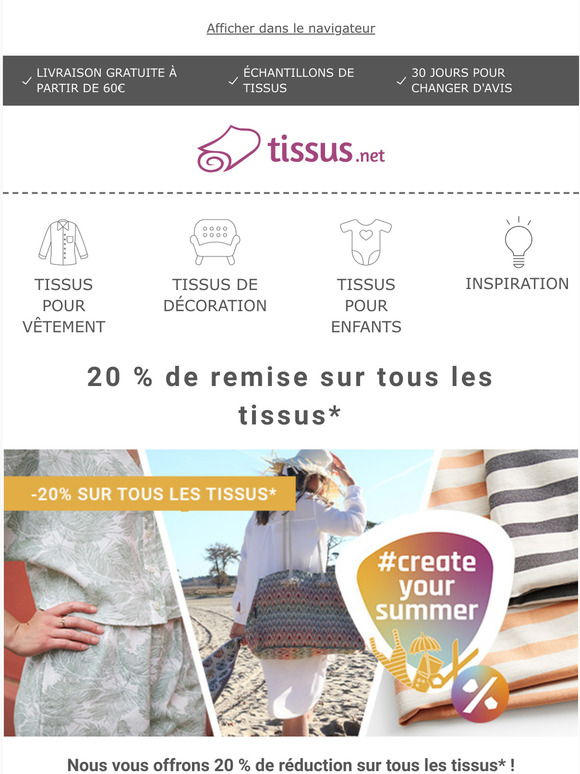 Tissus.net: 20 % de remise sur tous les tissus - Create your summer ...