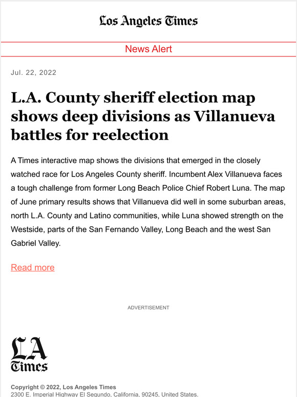 Los Angeles Times: L.A. County sheriff election map shows deep ...