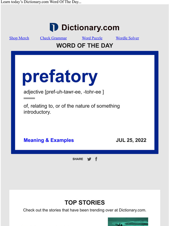 Dictionary.com: prefatory | Word of the Day | Milled