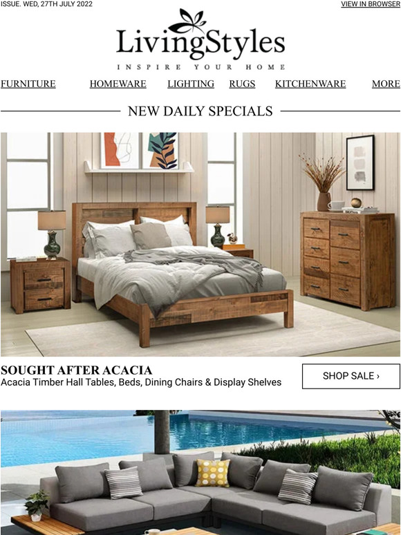 LivingStyles: Acacia Timber Hall Tables, Beds, Dining Chairs & Display ...