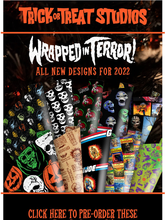 Trick or Treat Studios: Brand new Wrapped in Terror, Gift Wrap Designs ...