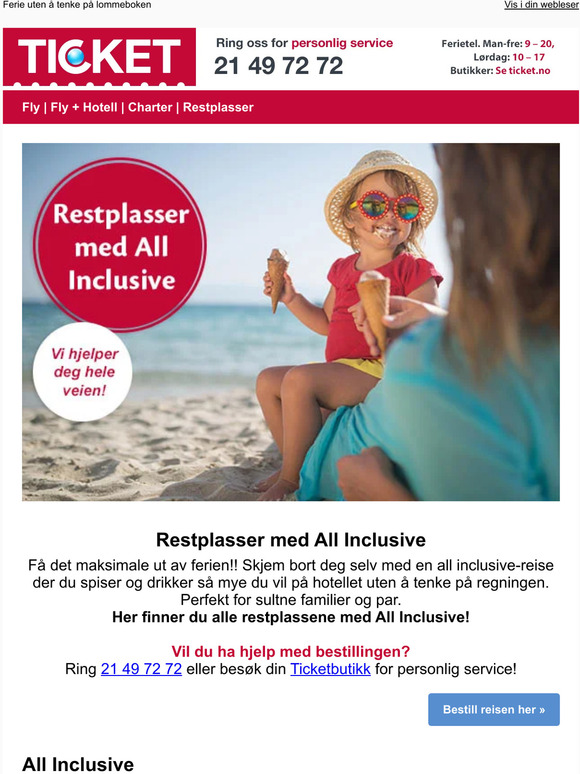 Ticket: Restplasser med All Inclusive! ☀️ | Milled