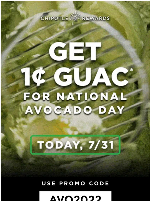 Chipotle: Get 1¢ Guac today 🏃‍♀️🥑 | Milled