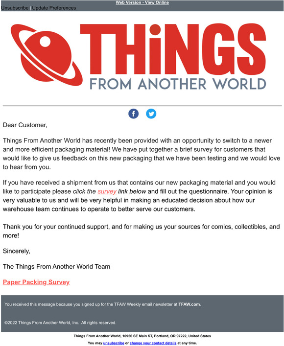 Things From Another World: New Packaging Feedback Survey | Milled