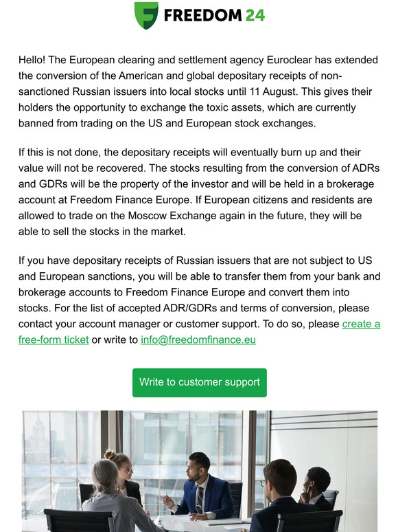 Freedom24: Conversion of Russian ADRs into local stocks extended until ...