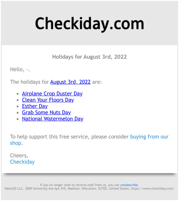 Checkiday: Holidays for August 3rd, 2022! 📅🎉 | Milled