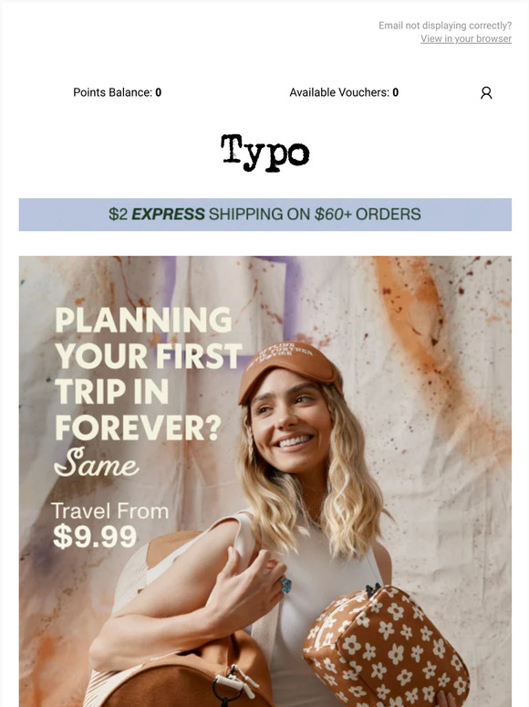 Typo: TRAVEL IS BACK 🧳 ️ From $9.99 | Milled