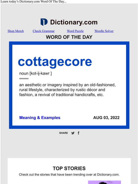 Dictionary.com: cottagecore | Word of the Day | Milled