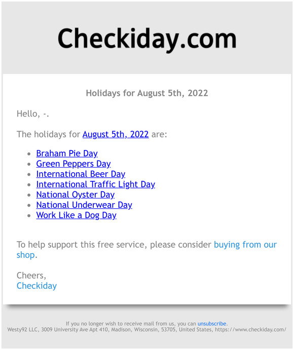 Checkiday: Holidays for August 5th, 2022! 📅🎉 | Milled