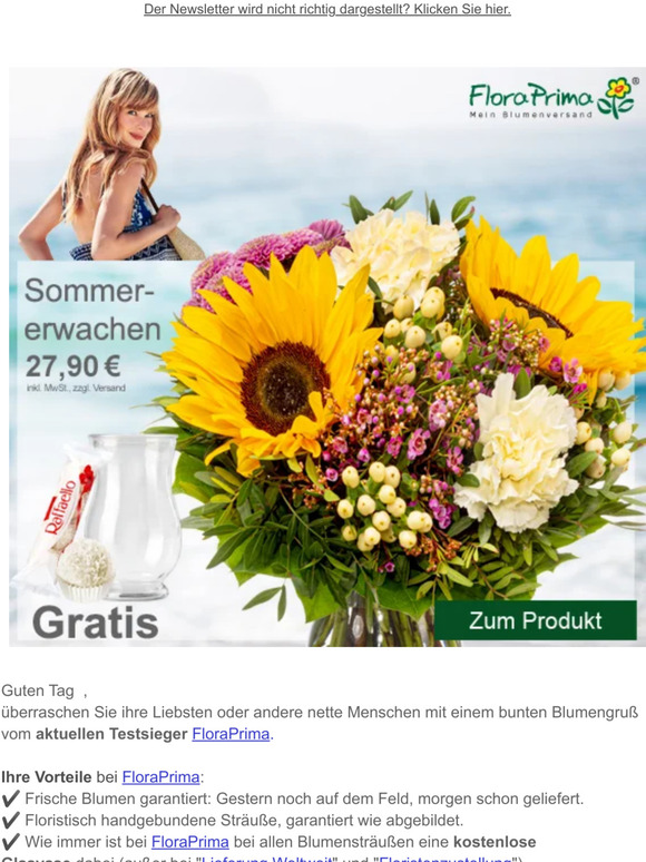 Flora Prima: Sommer, Sonne, Sonnenblume: Blumenstrauß Sommererwachen mit 2 Gratis-Geschenken ...