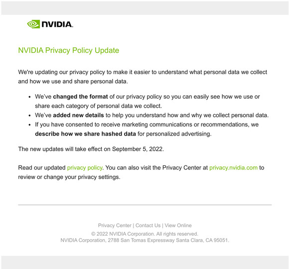 Nvidia: NVIDIA Privacy Policy Update | Milled
