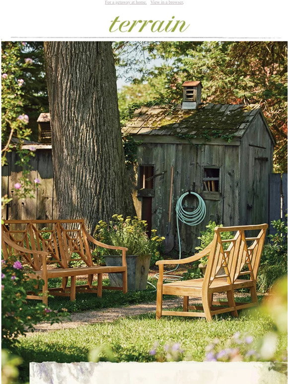 Terrain: Teak benches to create a garden oasis. | Milled