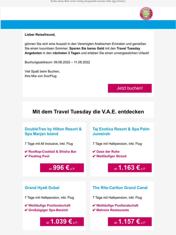 5vorFlug: Dein exklusiver Urlaub zum Sparpreis, lieber Reisefreund ! | Milled