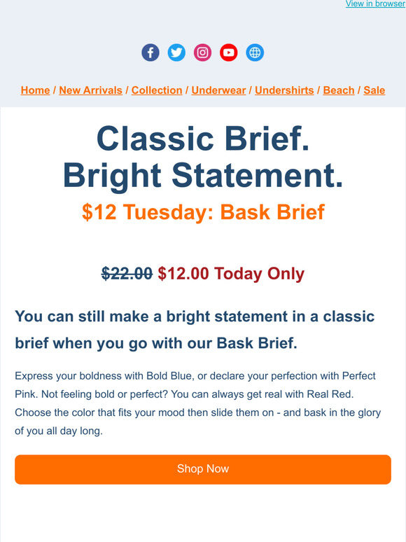Baskit Wear: Make a bright statement in a classic brief for just $12 ...