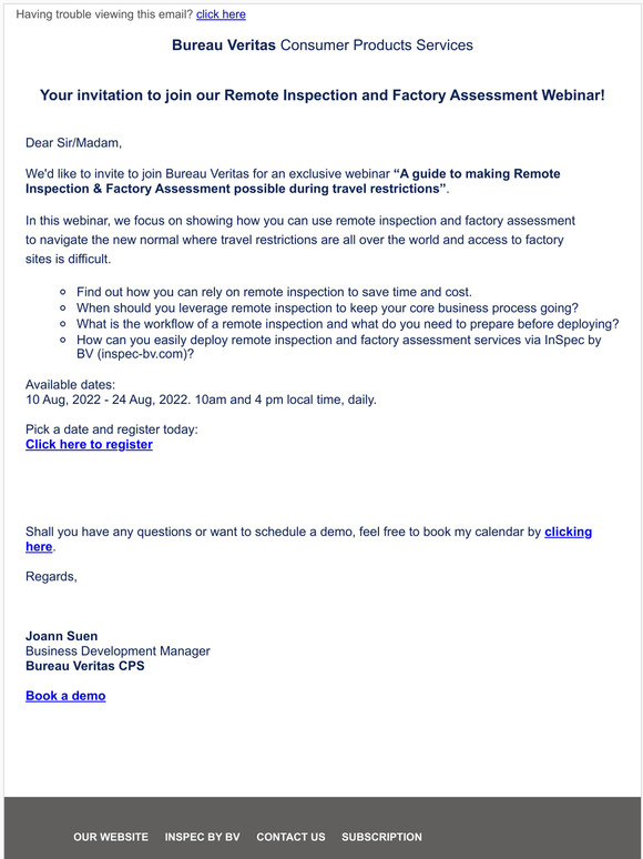 Bureau Veritas (HK) Ltd.: Your invitation for our Remote Inspection and ...