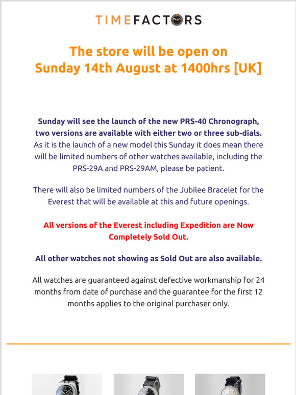 Precista: Time Factors Website Store opening - PRS-40 Chronograph and ...