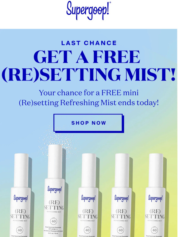 Supergoop: Last chance for a free mini (Re)setting Mist | Milled