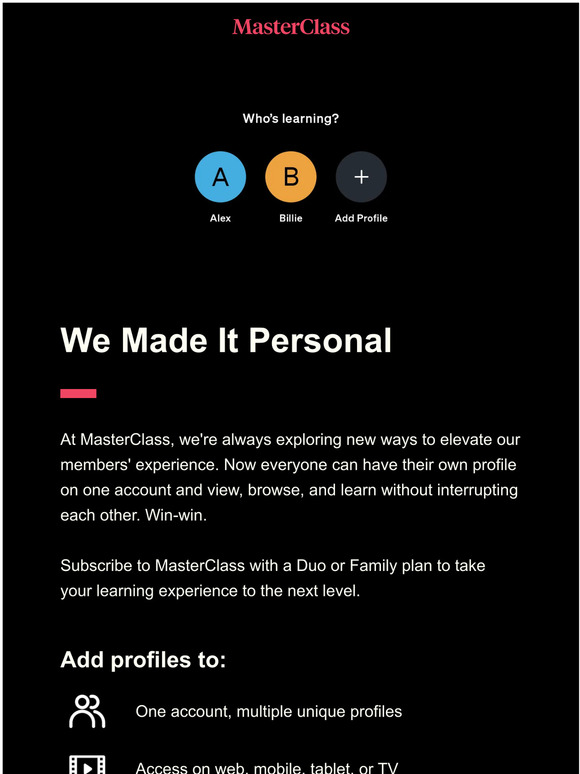 MasterClass: Experience MasterClass in a new way with profiles | Milled