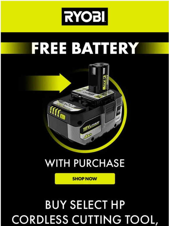 Ryobi: Your FREE battery with purchase is waiting | Milled