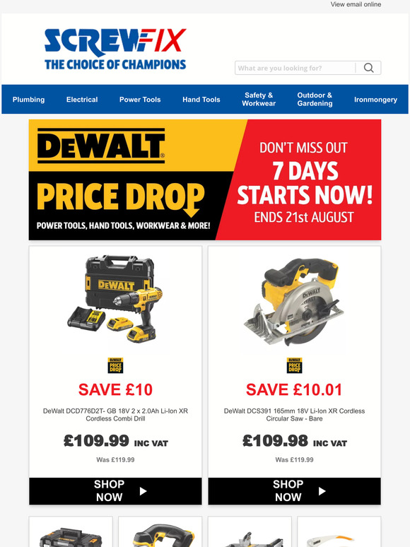 Screwfix: DeWalt PRICE DROP – Starts NOW!! | Milled