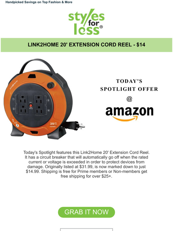 Styles For Less: 20' Extension Cord Reel w/4 Outlets - $15 | Milled
